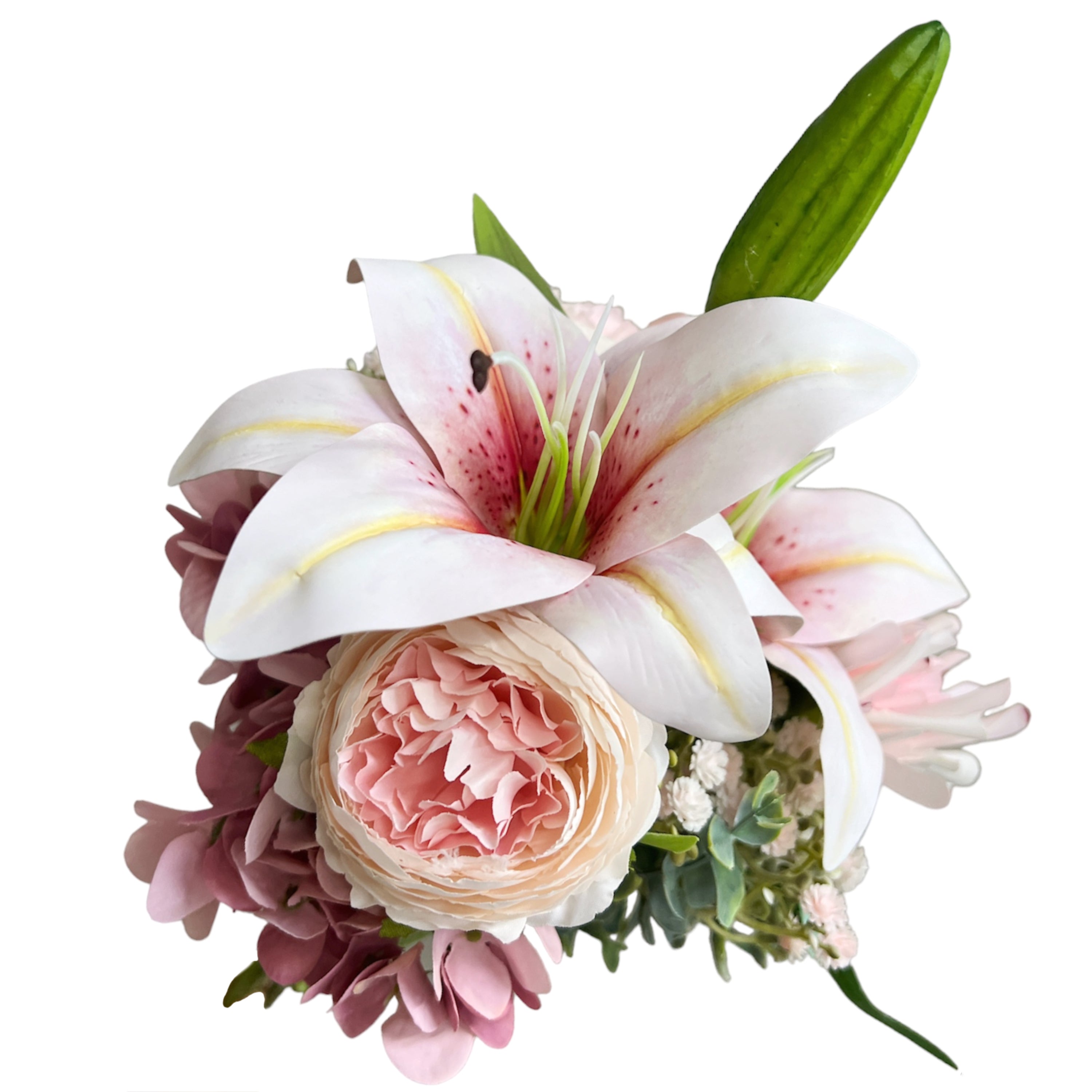 Artificial Lily Rose Cockscomb Bouquet Arrangement – Sun Decorer