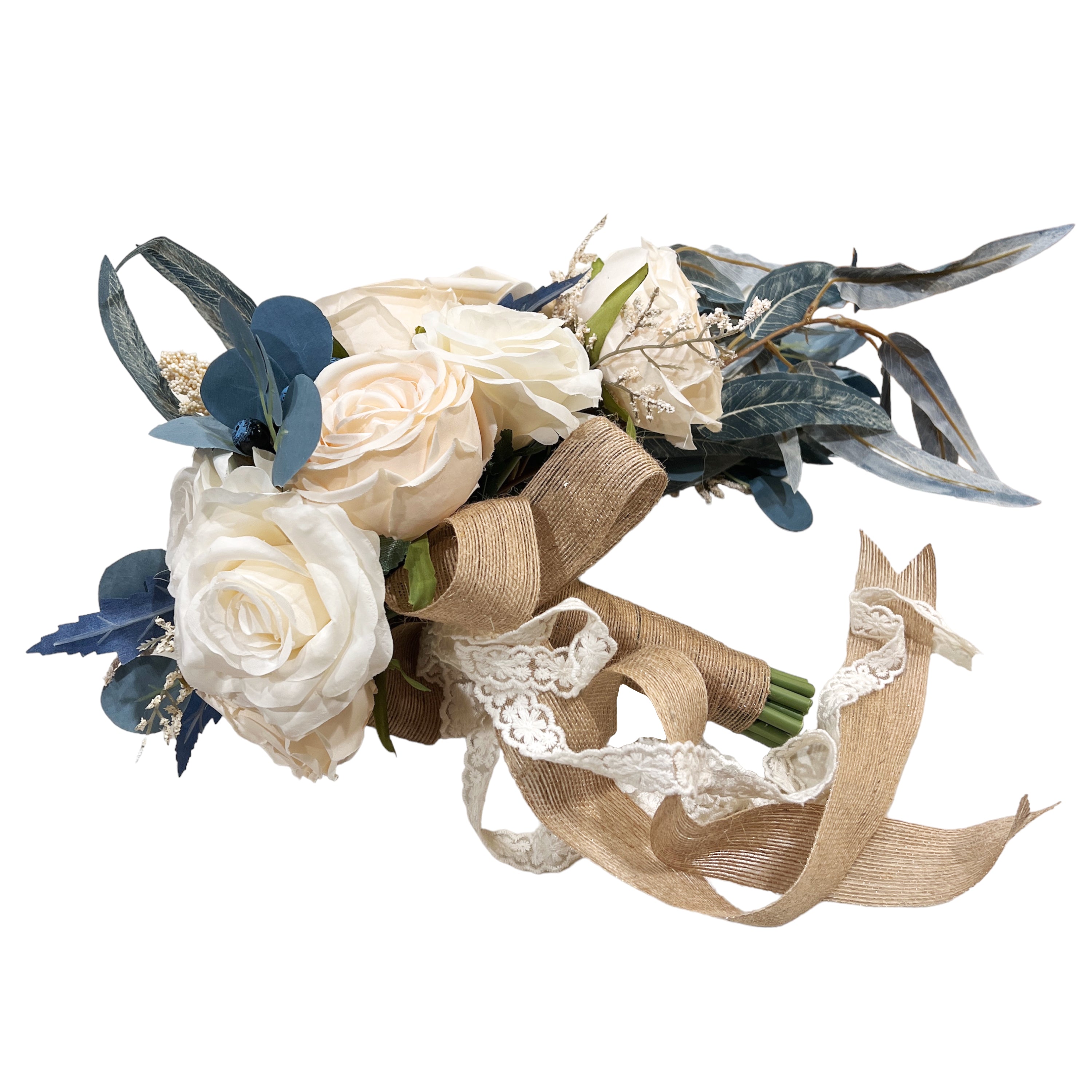 Navy Teal and Blueberry Cascading Bridal Bouquet - Artificial Wedding ...